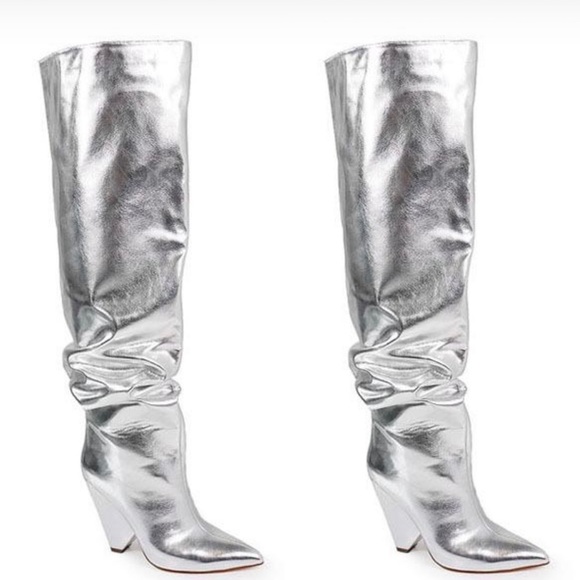 Shoes | Metallic Faux Leather Boots | Poshmark